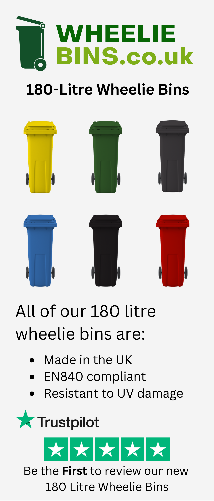 180 Litre Wheelie Bins | Fast & Free Delivery